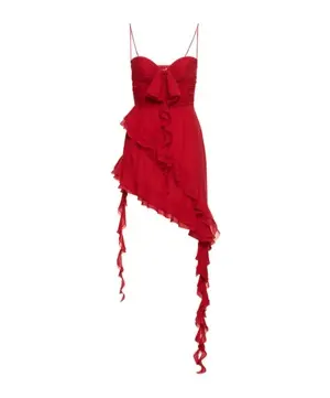 Alessandra Rich Ruffled Silk Georgette Mini Dress - Red