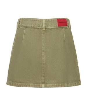 Alessandra Rich Pleated Denim Mini Skirt W/ Buckle