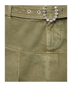Alessandra Rich Pleated Denim Mini Skirt W/ Buckle