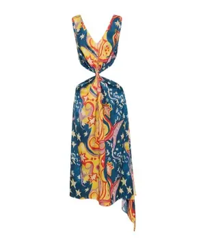 Marni Printed Envers Satin Cutout Midi Dress - Multicolor