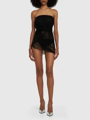 Attico Eita Draped Tulle Mini Dress