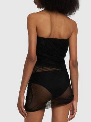 Attico Eita Draped Tulle Mini Dress