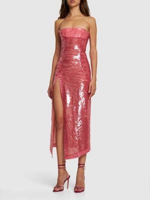 Attico Medium-length Sequined Strapless Dress