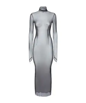 ANN DEMEULEMEESTER Aris Long Sleeve Tulle Midi Dress - Gray