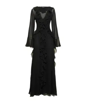 Blumarine Cotton Silk Georgette Frill Long Dress