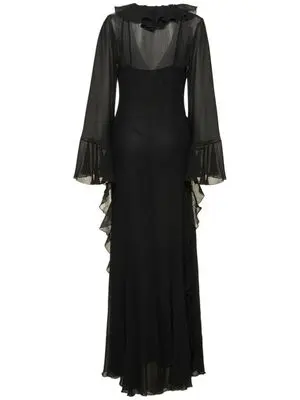 Blumarine Cotton Silk Georgette Frill Long Dress