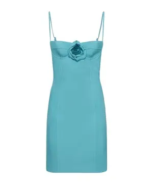 Blumarine Crepe Flower Detail Mini Dress - Blue