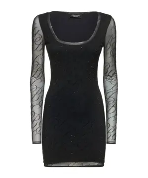 Blumarine Mesh Hotfix Logo Mini Dress - Black