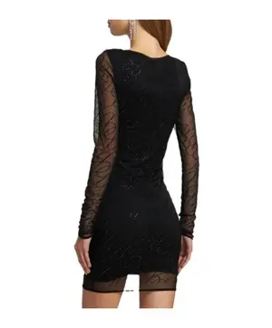 Blumarine Mesh Hotfix Logo Mini Dress