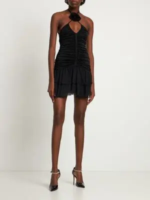 Blumarine Jersey Chiffon Mini Dress With Flower