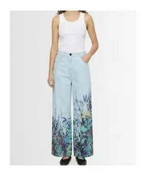 FORTE_FORTE Printed Denim Wide-leg Pants