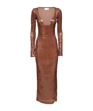 16Arlington Sequined Long-sleeved Dress - Brown