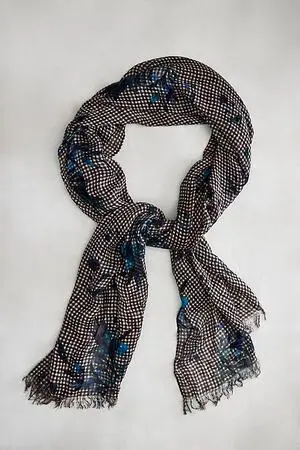 ELIZABETH GILLETT Ggham Floral Micromodal Scarf - Blue
