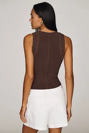 PILCRO Ruched Mesh Tank Top
