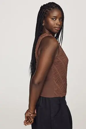 PILCRO Ruched Mesh Tank Top