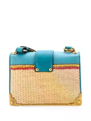 Prada Cahier Crossbody Bag Embroidered Straw With Leather Small Shoulder Bag