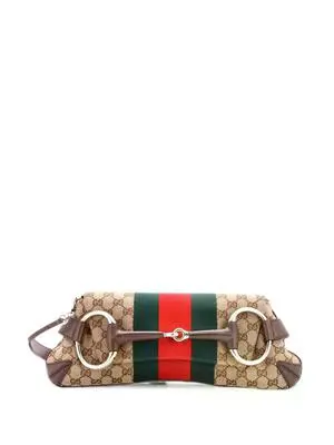 Gucci Horsebit Nm Web Chain Clutch Gg Canvas Medium Shoulder Bag - Brown