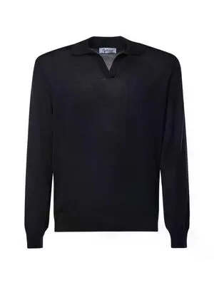 GALIANO Polo-collar Long-sleeve Sweater - Blue