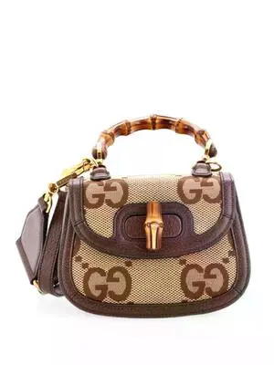 Gucci Bamboo 1947 Top Handle Bag Jumbo Gg Canvas Mini Crossbody Bag - Brown