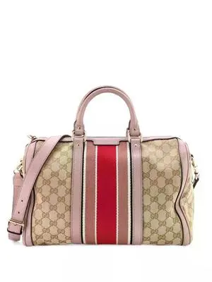 Gucci Vintage Web Boston Bag Gg Canvas Medium Satchel - Brown
