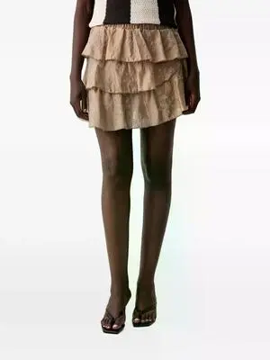 VICOLO Embroidered Ruffled Mini Skirt