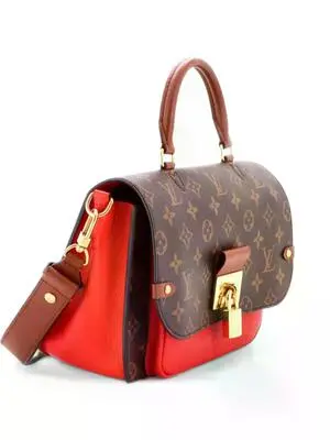 LOUIS VUITTON Vaugirard Handbag Monogram Canvas With Leather Satchel - Red