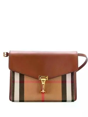 Burberry Macken Leather And House Check Canvas Small Crossbody Bag - Brown