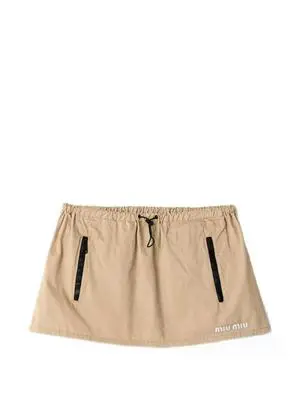 Miu Miu Drawstring-waist Logo-print Skirt - Neutrals