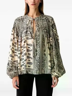 VICOLO Paisley-print Tie-neck Blouse