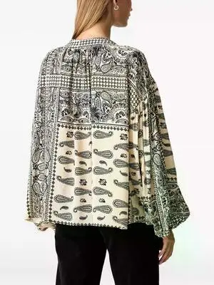 VICOLO Paisley-print Tie-neck Blouse