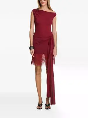 AXEL 113 Tina Fringed-hem Draped Fitted Mini Dress
