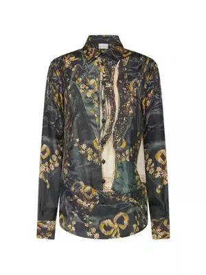 PIERRE-LOUIS MASCIA Aloe Floral-print Silk Shirt - Black
