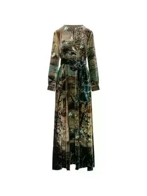 PIERRE-LOUIS MASCIA Kanpur Landscape-print Belted Maxi Dress - Brown