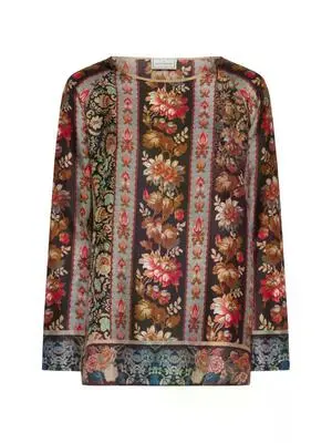 PIERRE-LOUIS MASCIA Aloe Floral-print Silk Blouse - Brown