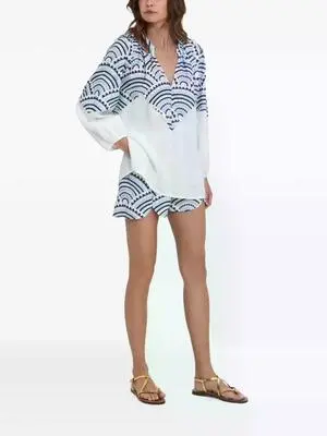 Greek Archaic Kori Geometric Print V-neck Blouse