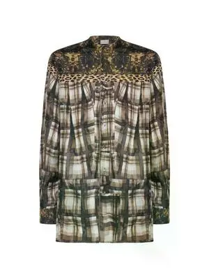 PIERRE-LOUIS MASCIA Aloe Leopard-print Plaid-pattern Shirt - Neutrals