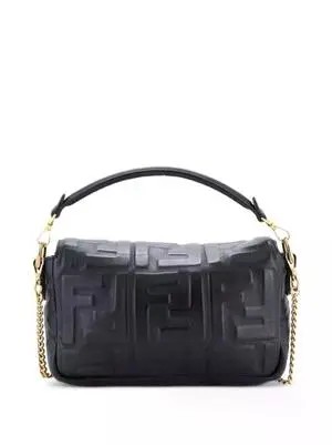 Fendi Baguette Nm Bag Zucca Embossed Leather Mini Cross Body Bag - Black