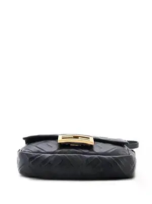 Fendi Baguette Nm Bag Zucca Embossed Leather Mini Cross Body Bag - Black