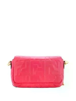Fendi Baguette Nm Bag Zucca Embossed Leather Mini Crossbody Bag - Pink