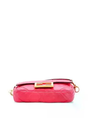 Fendi Baguette Nm Bag Zucca Embossed Leather Mini Crossbody Bag - Pink