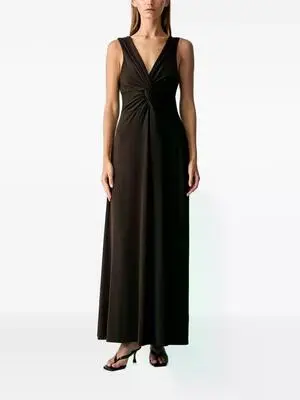 VICOLO Twist-detail Side-slit Dress - Brown