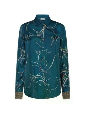 PIERRE-LOUIS MASCIA Aloe Botanical-print Silk Shirt - Blue