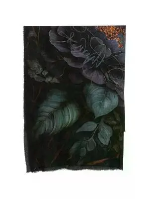 Faliero Sarti Floral-print Frayed Scarf - Black
