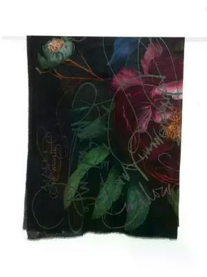 Faliero Sarti Floral-print Frayed-edge Scarf - Brown