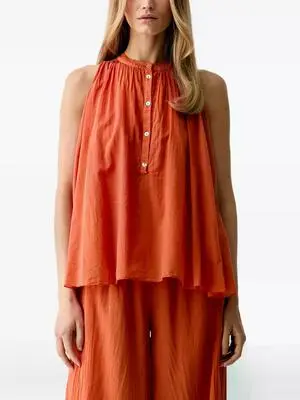 VICOLO Gathered Button-placket Top - Orange