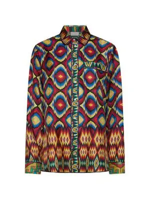 PIERRE-LOUIS MASCIA Aloe Geometric-print Silk Shirt - Red