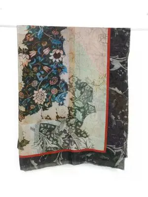 Faliero Sarti Floral-print Frayed Scarf - Brown