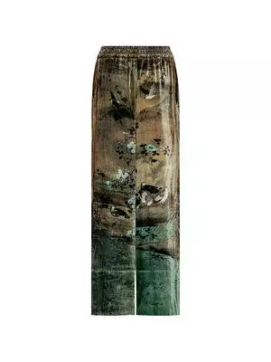 PIERRE-LOUIS MASCIA Graphic-print Velvet Trousers - Brown