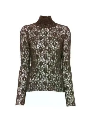 Dixie Lace-knit Roll-neck Top - Brown