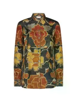 PIERRE-LOUIS MASCIA Aloe Floral-print Silk Shirt - Black